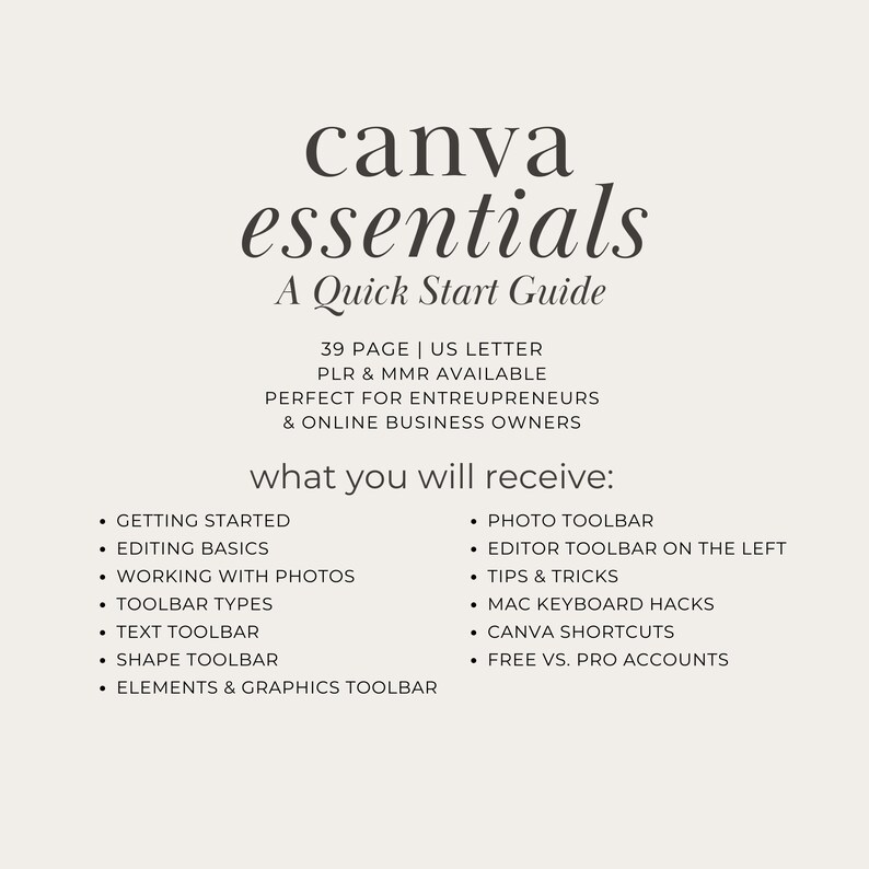 Canva Essentials: A Quick Start Guide With PLR/MRR | Canva How-to Guide for Beginners ...