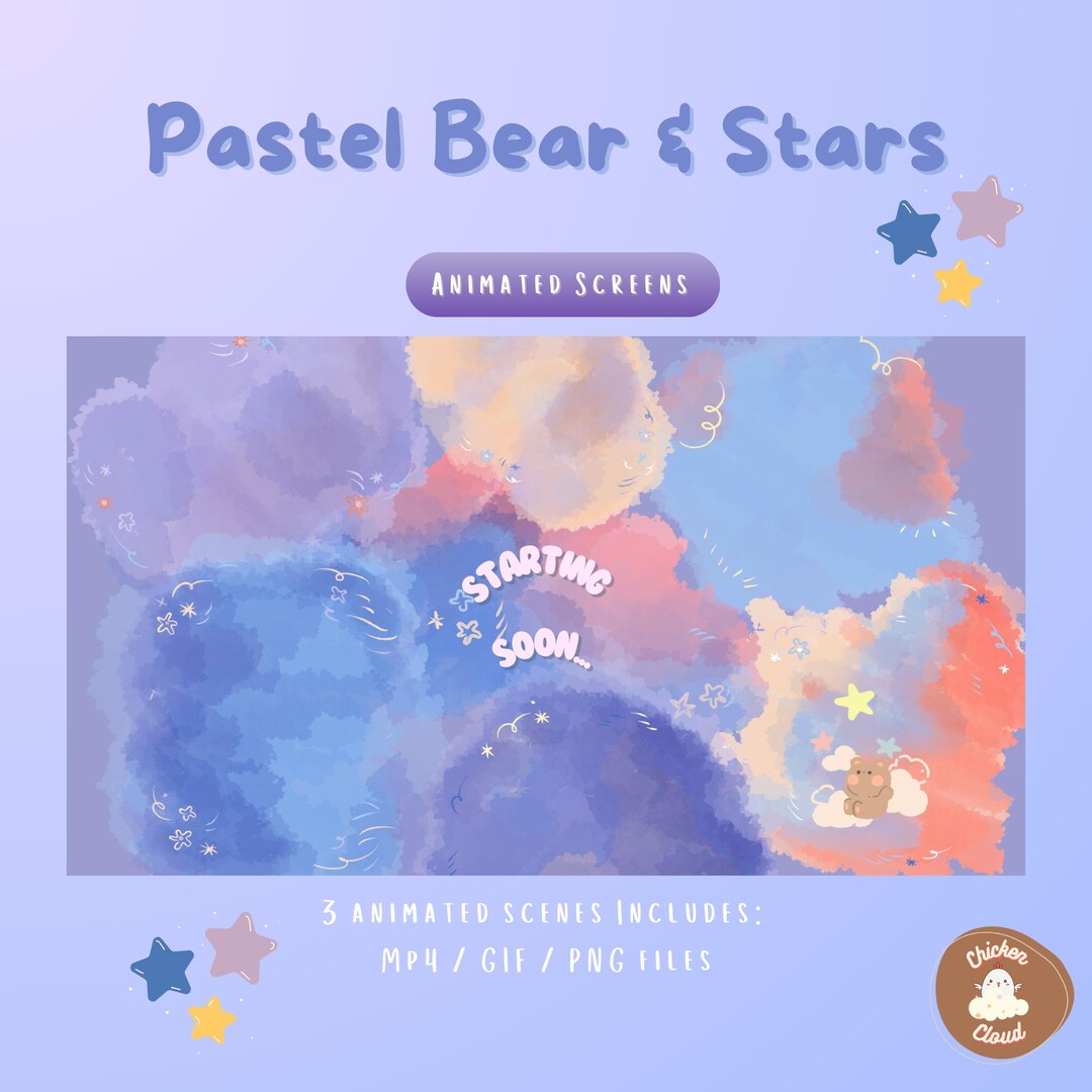 Pastel Bear & Stars Animated Streaming Scenes Overlay // for OBS ...