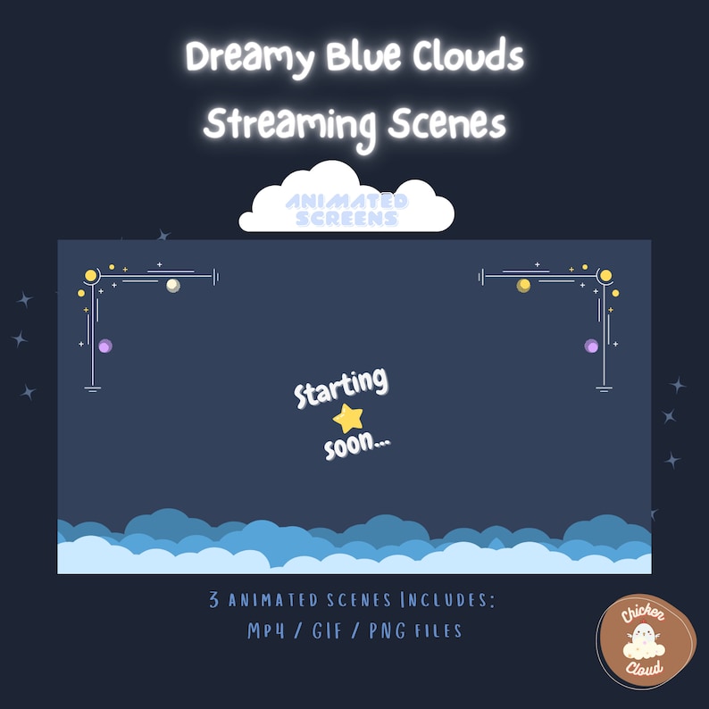 Dreamy Blue Cloud Animated Streaming Scenes Overlay - Twitch Overlays ...