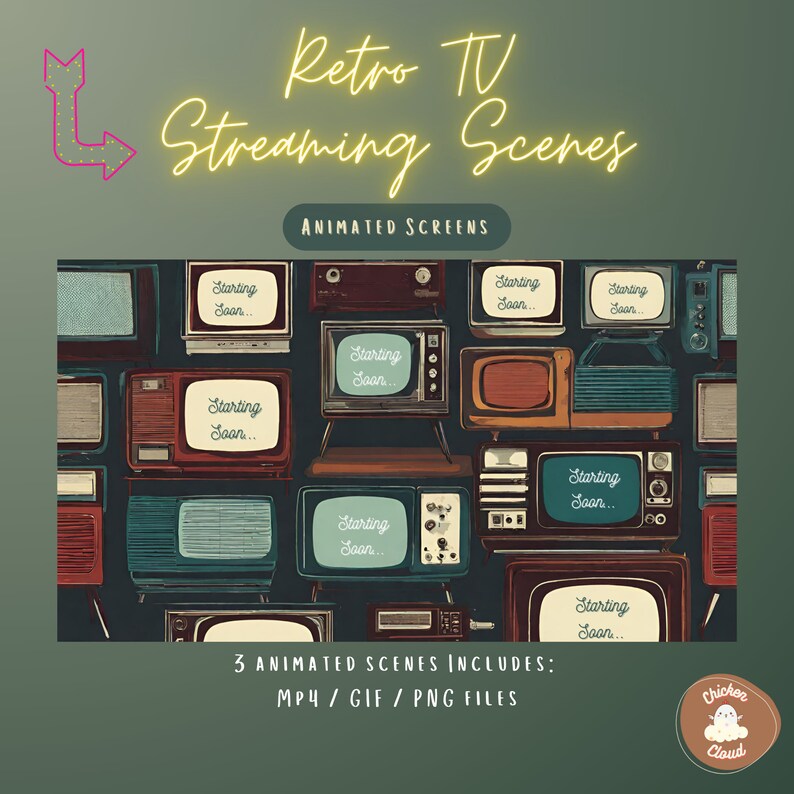 Retro TV Animated Streaming Scenes Overlay // for OBS, Stream Elements ...
