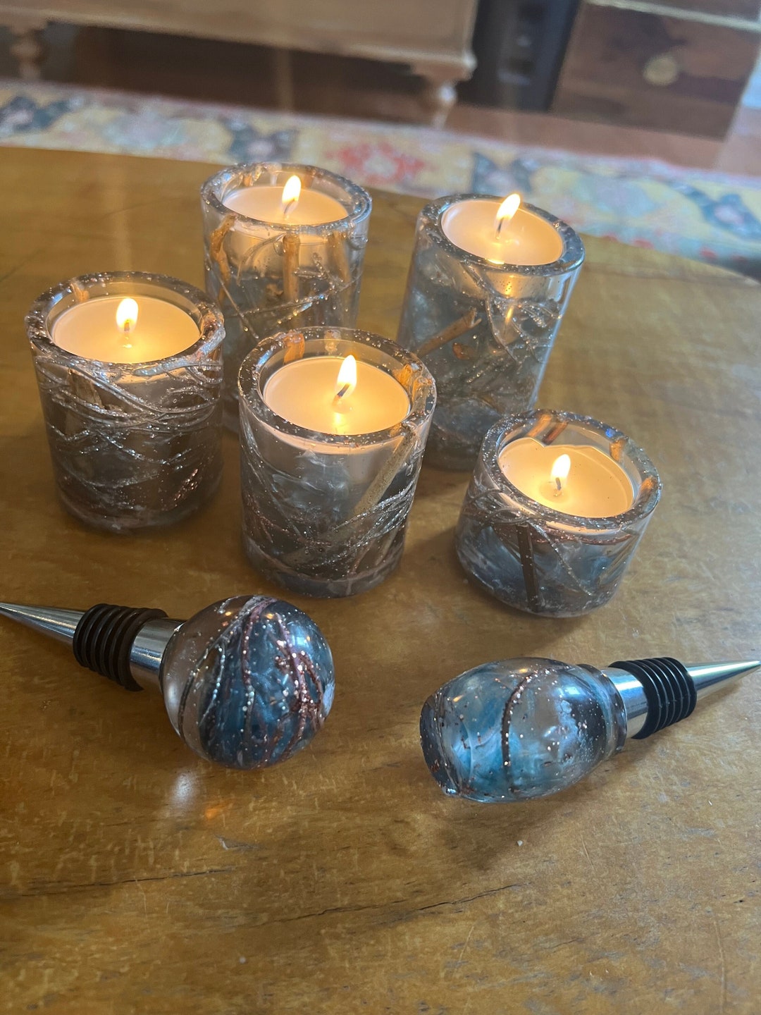Blue Water Willow Tea Candle and Wine Stopper Set - Etsy