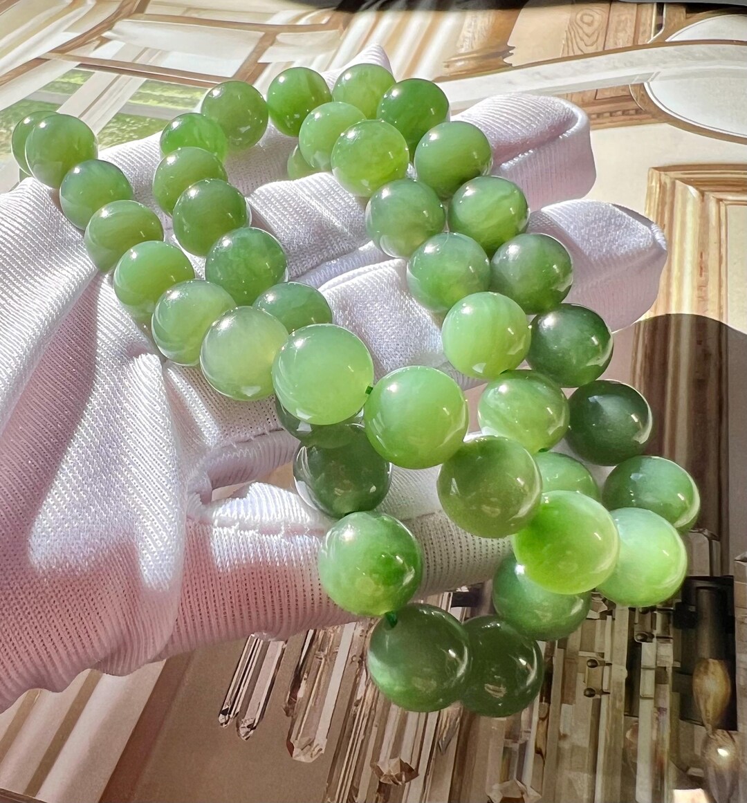 Certified 10mm Natural Siberian Green Nephrite /jade Necklace / High ...