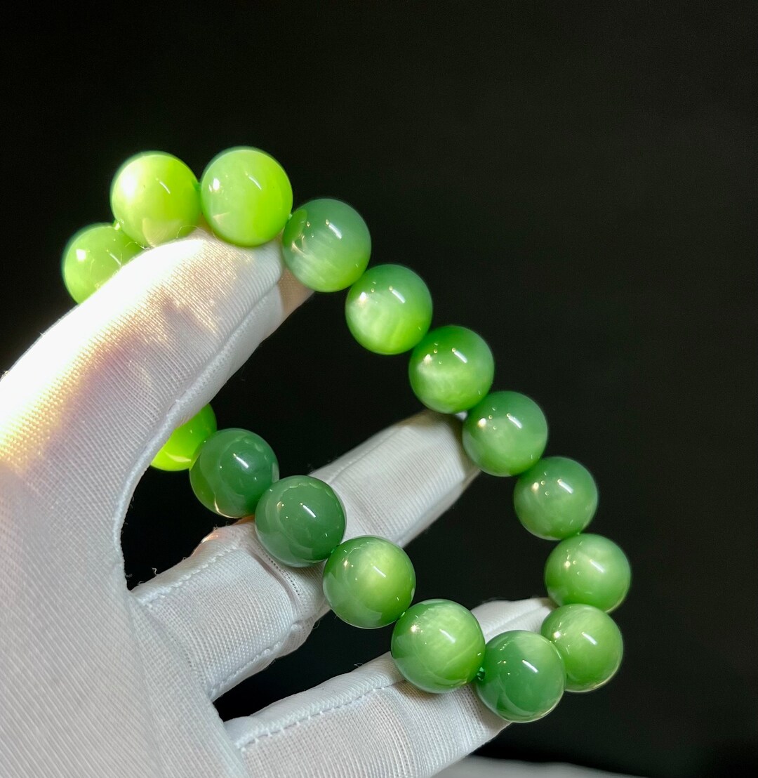 12mm Certified Natural Hetian Jade Siberian Green Nephrite Bracelet ...