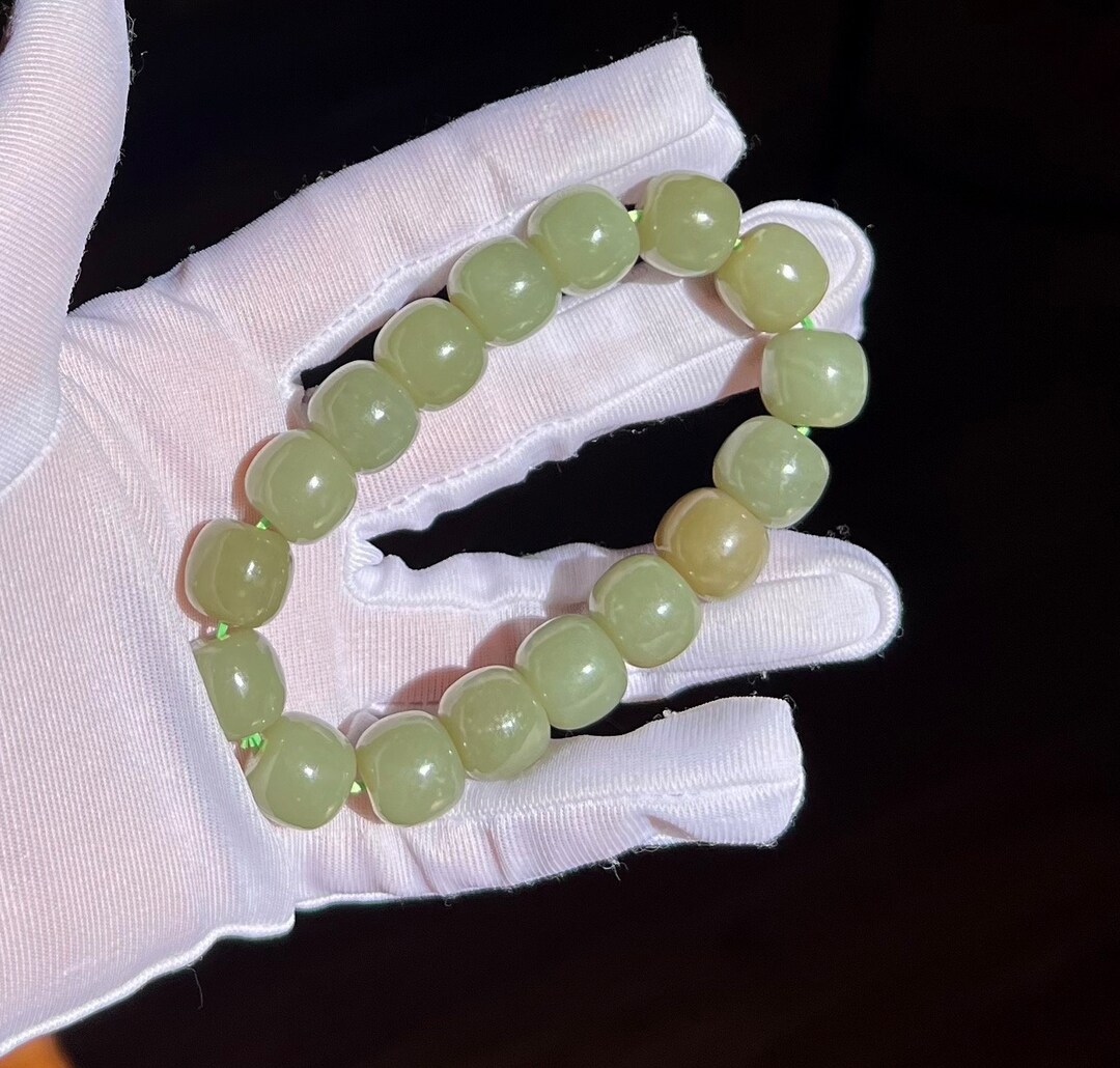12*11mm Certified Natural Qiemo Hetian Nephrite Bracelet/ Bluish Green ...