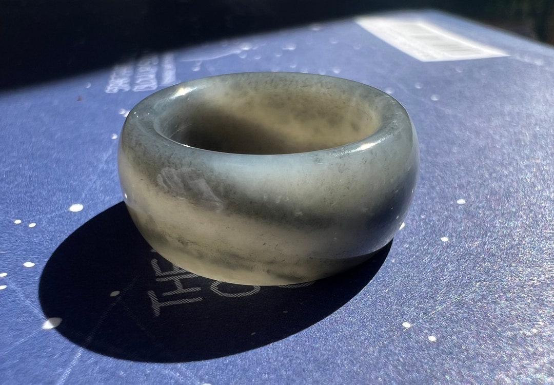 17.2mm Certified Hetian Jade Black and White Nephrite Ring Hetian ...