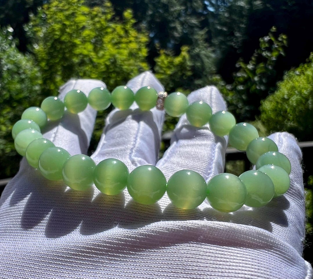 8mm Certified Natural Nephrite Green Jade/vivid Chatoyant Green ...