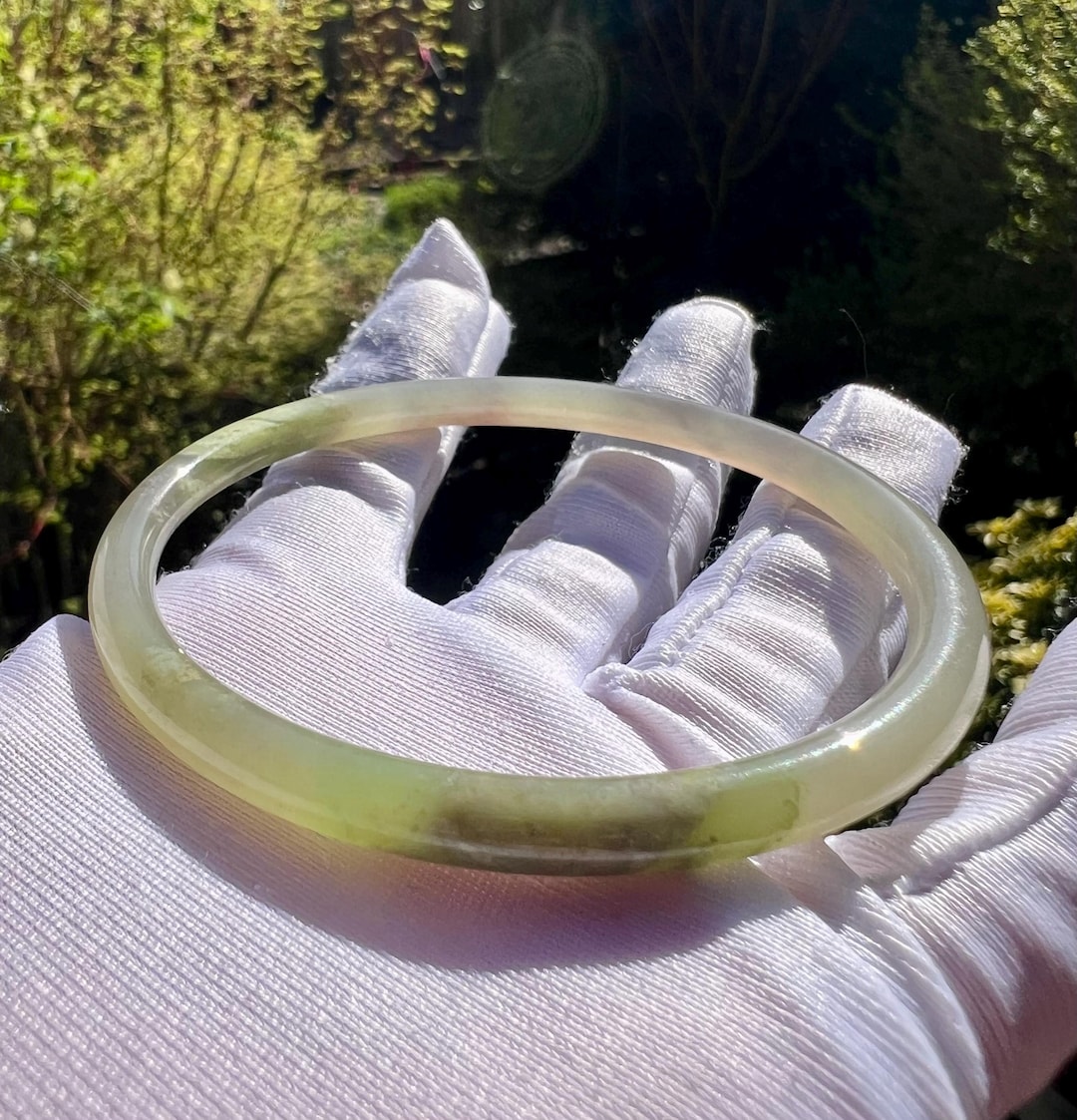 Icy Green Purple Nephrite Bangle: Natural Three Color Jade (59.1mm ...