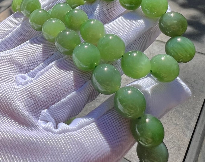 Certified 10mm Natural Siberian Green Nephrite /jade Necklace / High ...