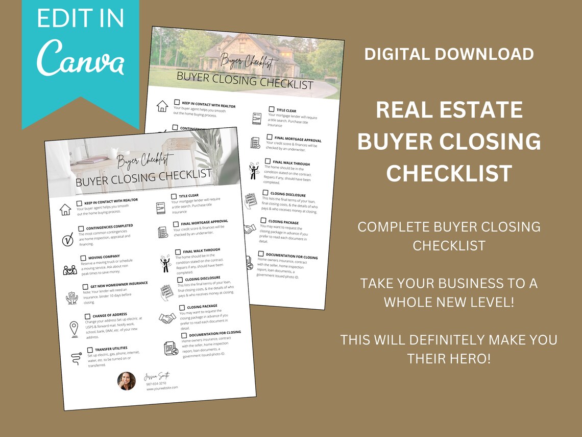 Buyer Closing Checklist | Real Estate Template | Realtor Template - Etsy
