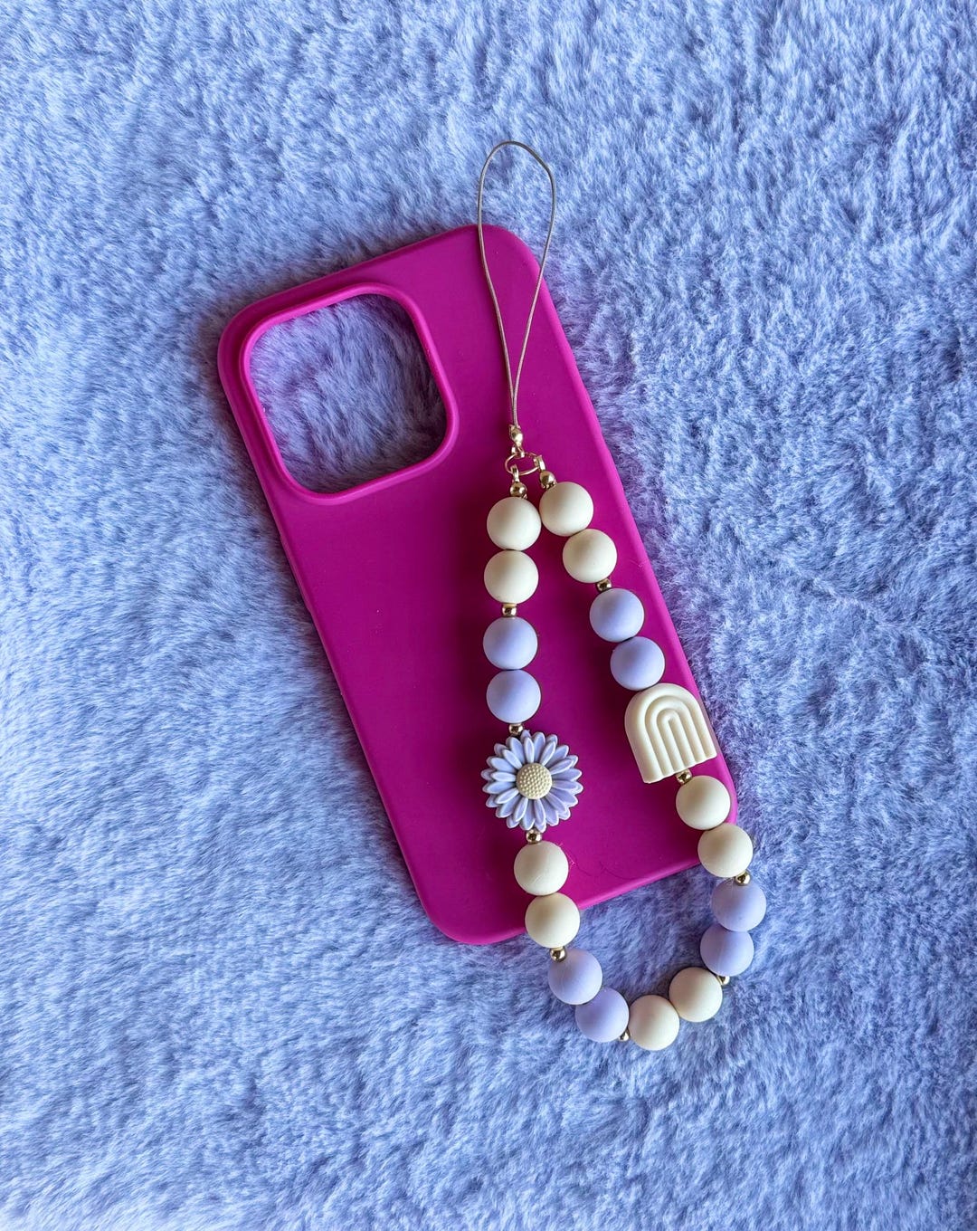 Aesthetic Phone Charm for iPhone & Android | Purple and Beige Beaded ...