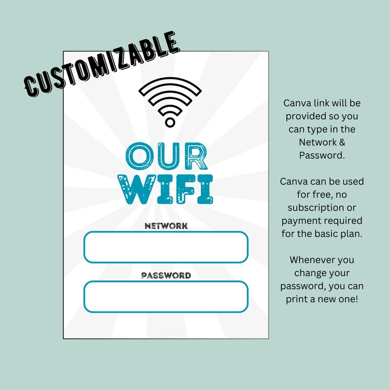 Editable Wifi Network and Password Sign for Your Guests Instant Digital ...