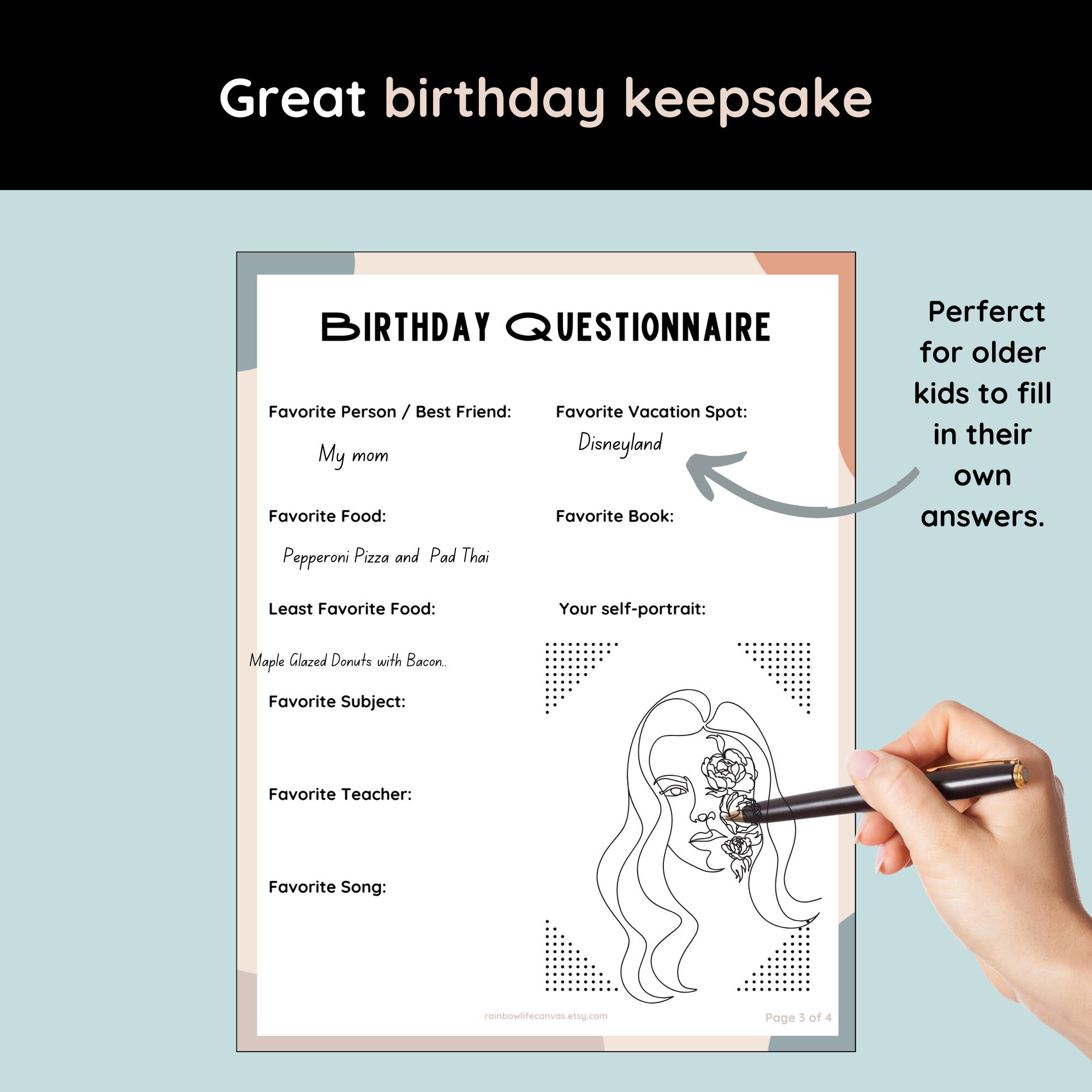 Printable Birthday Interview PDF Instant Download. Annual Birthday ...