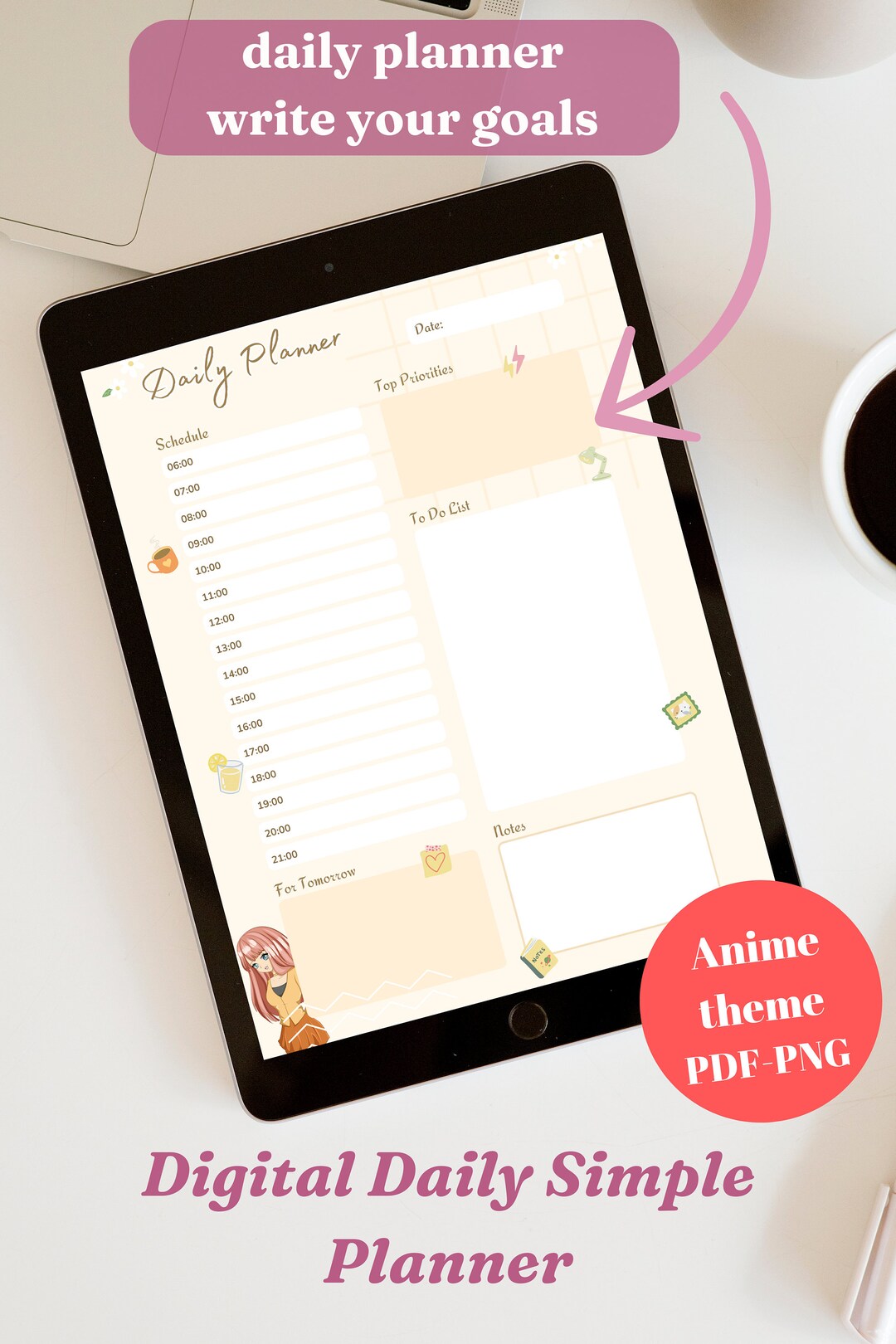 Cute Digital Daily Planner 2024 Anime Theme Printable iPad Weekly ...