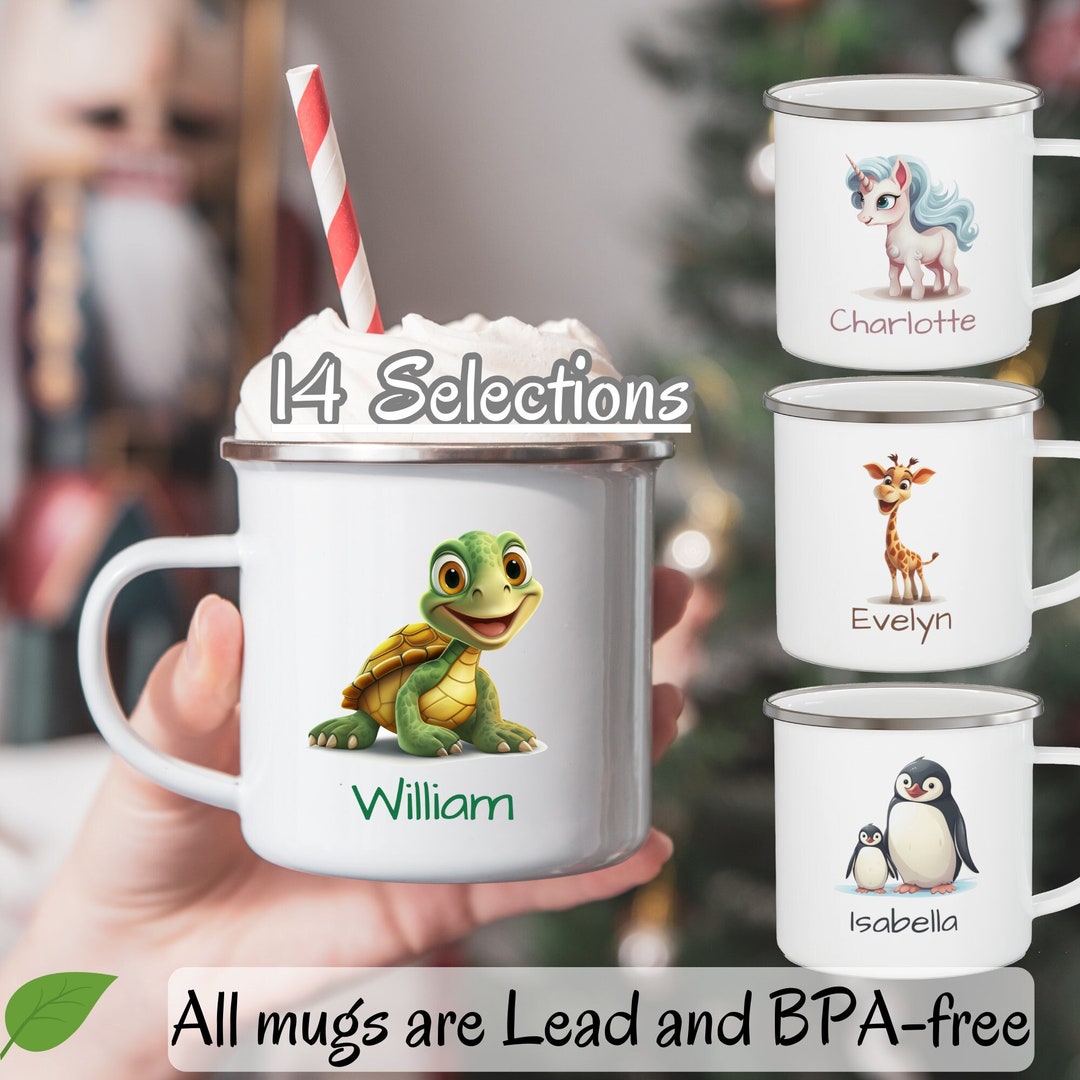 Custom Mug for Kids, Cute Animals on Enamel Cups, Chlidren Name Print ...