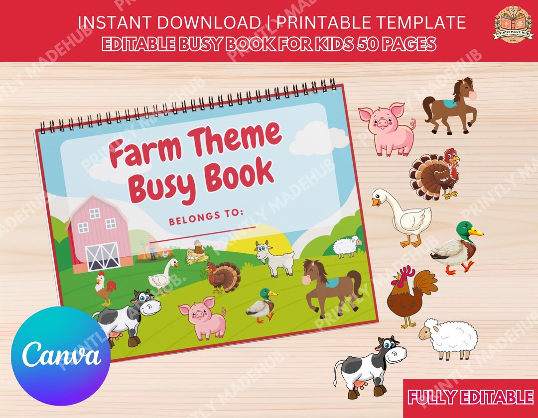 Farm Busy Book: Canva Editable Templates (50 Pages) (digital Download ...