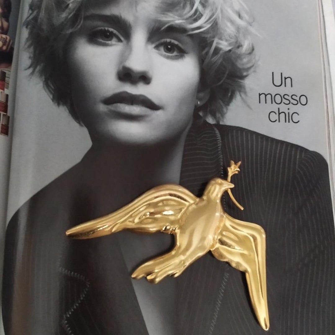 Schiaparelli Brooch Pin Dove of Peace Olive Sprig Gold Tone - Etsy