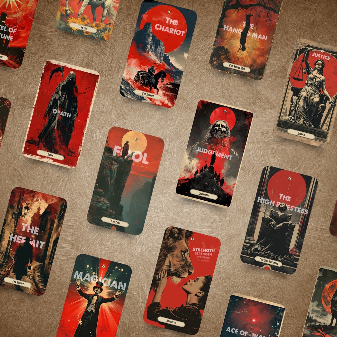 Retro Poster Tarot Deck, Red Tarot Cards, RSW Based Tarot, Black Tarot ...