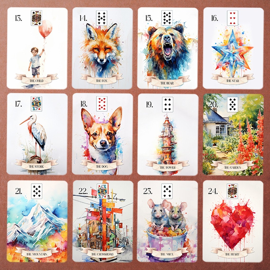 Modern Lenormand Cards, Watercolor Lenormand Deck, Fortune Telling Deck ...