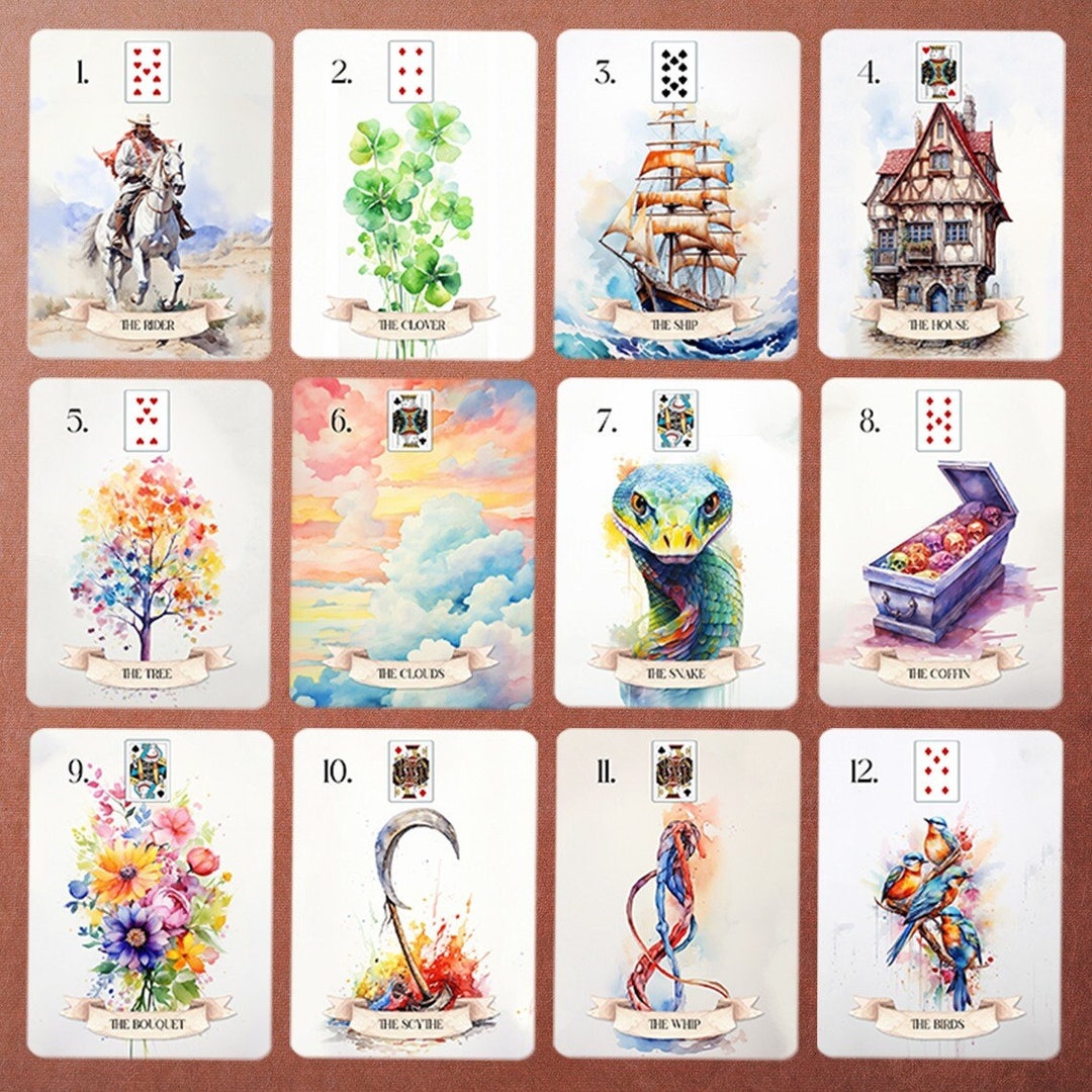 Modern Lenormand Cards, Watercolor Lenormand Deck, Fortune Telling Deck ...