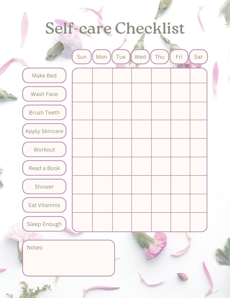 Self Care Checklist - Etsy