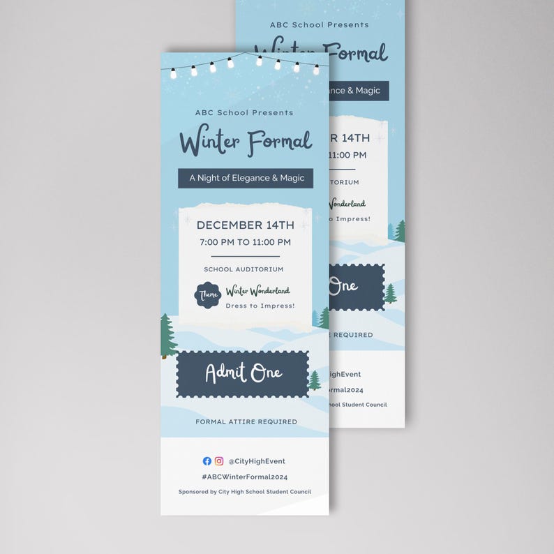 Editable Winter Event Invitation & Ticket Templates Winter School Dance ...