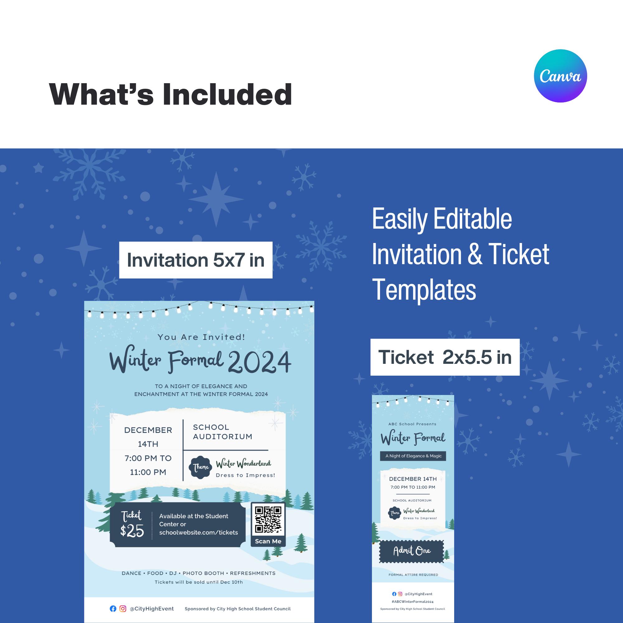 Editable Winter Event Invitation & Ticket Templates Winter School Dance ...
