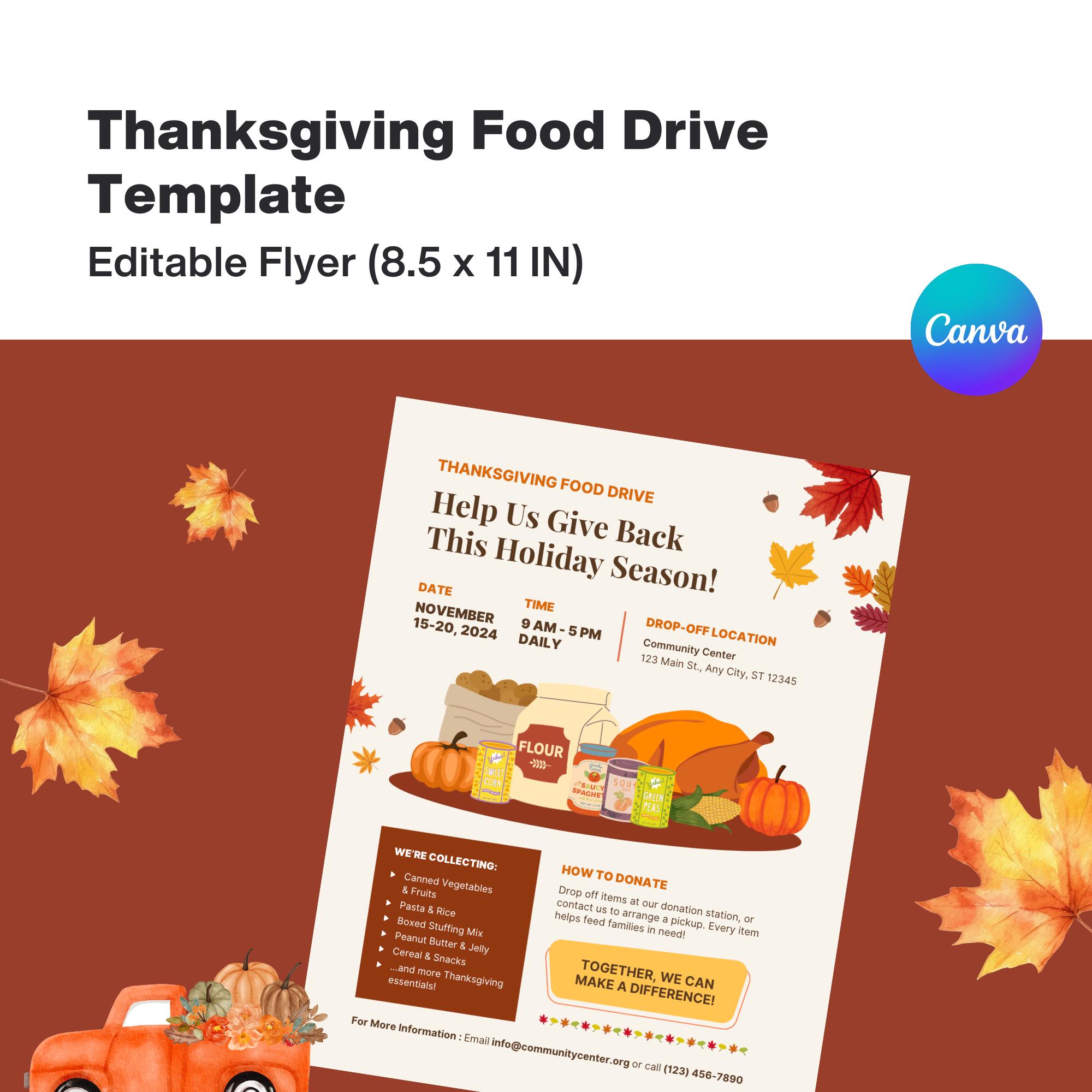 Thanksgiving Food Drive Flyer Template, Thanksgiving Flyer, Editable ...