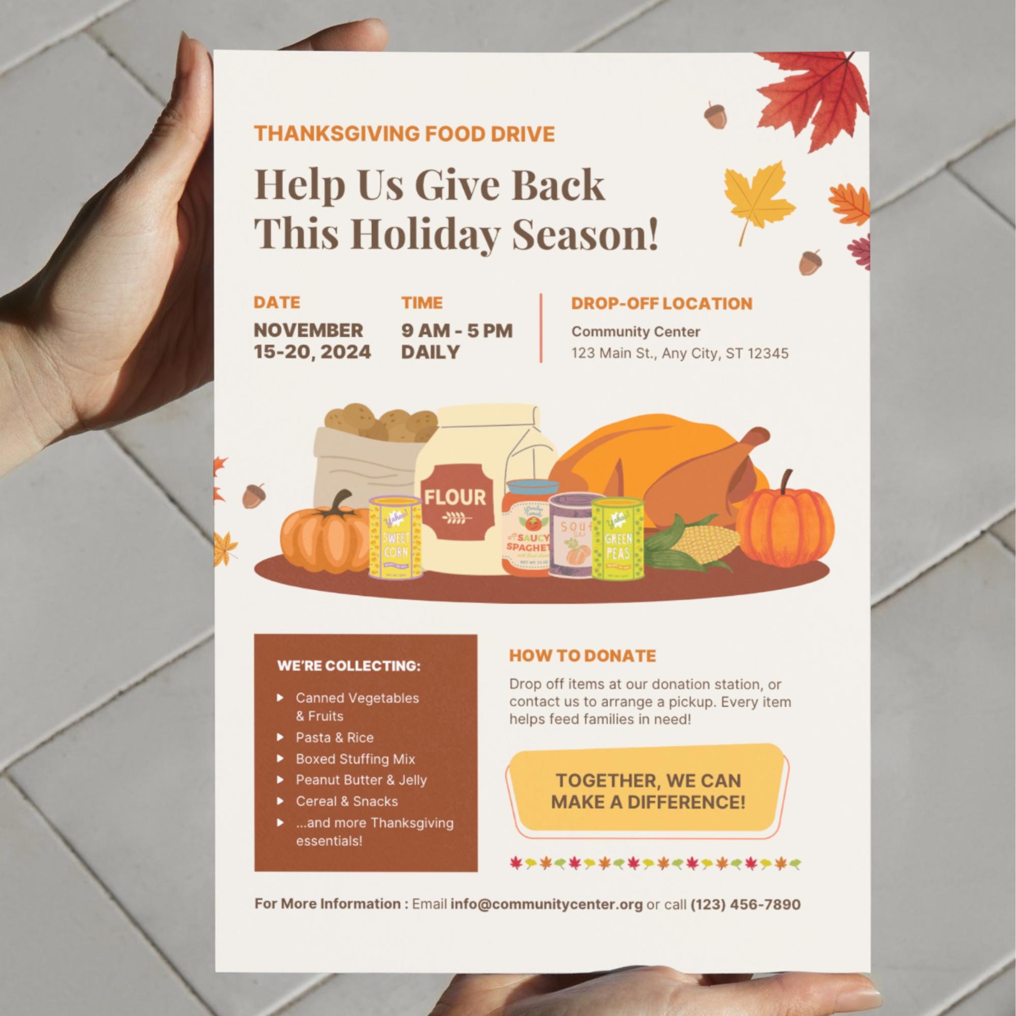 Thanksgiving Food Drive Flyer Template, Thanksgiving Flyer, Editable ...