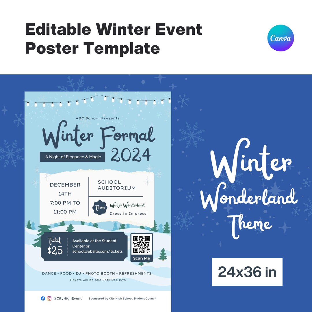 Winter Formal Event Poster Template | Winter School Dance Poster ...