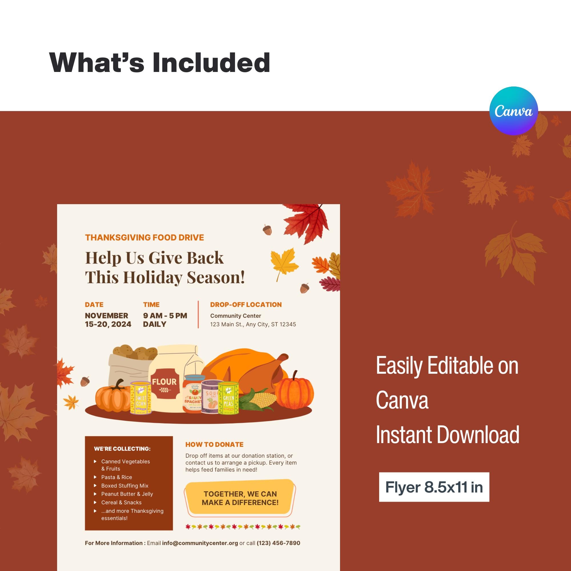 Thanksgiving Food Drive Flyer Template, Thanksgiving Flyer, Editable ...