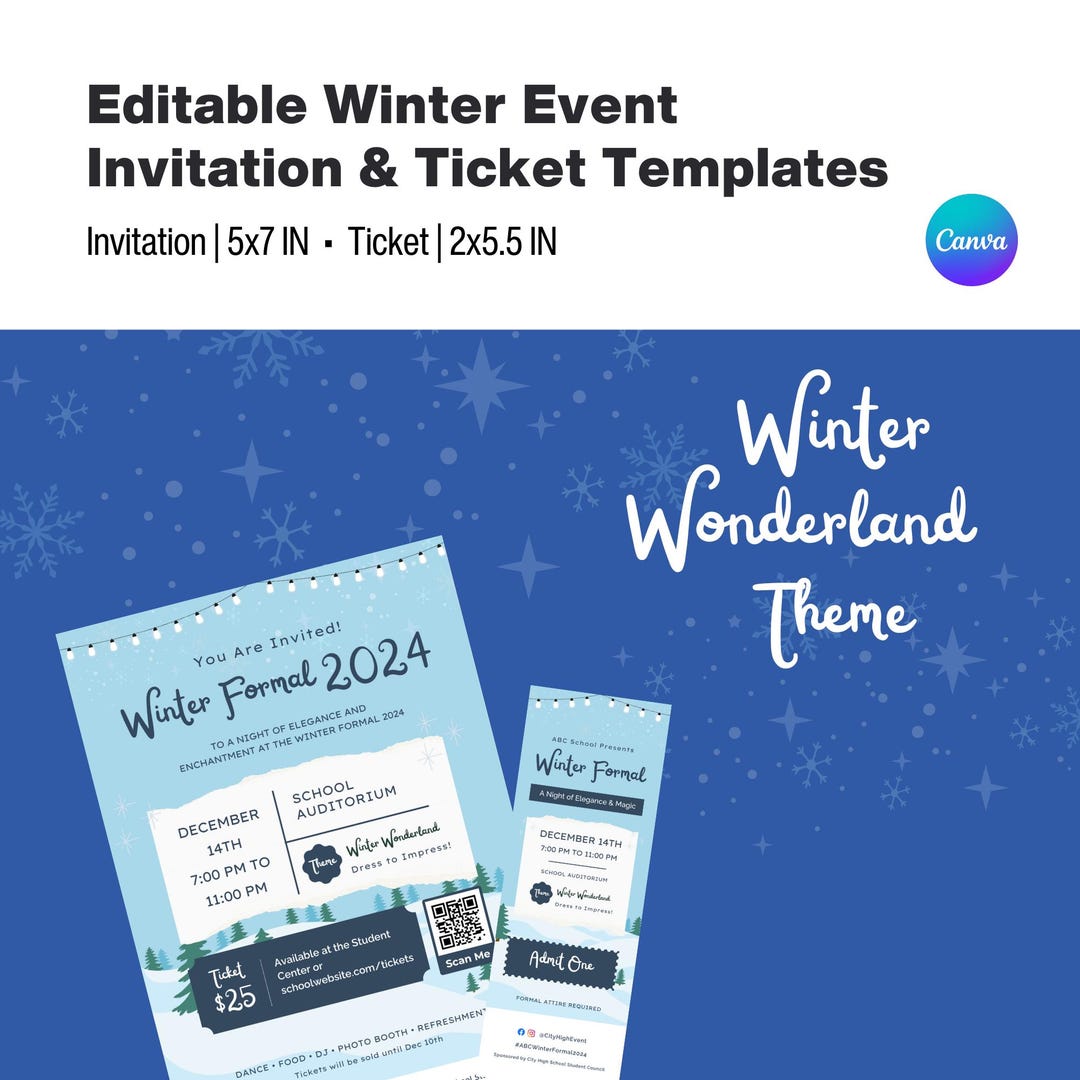 Editable Winter Event Invitation & Ticket Templates Winter School Dance ...