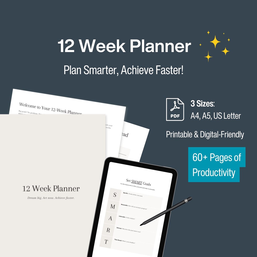 12-week Planner Printable Goal Setting Workbook Quarterly Goal Planner ...
