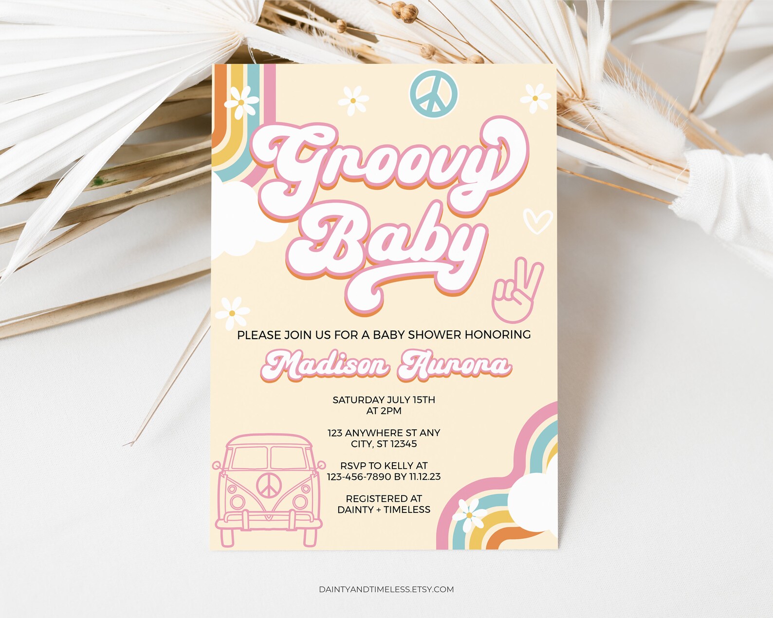 Retro Groovy Baby Shower Invitation Bundle: 70s Rainbow (printable) - Etsy