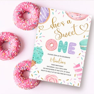 Editable Sweet One Birthday Invitation: Pink & Gold (digital) - Etsy