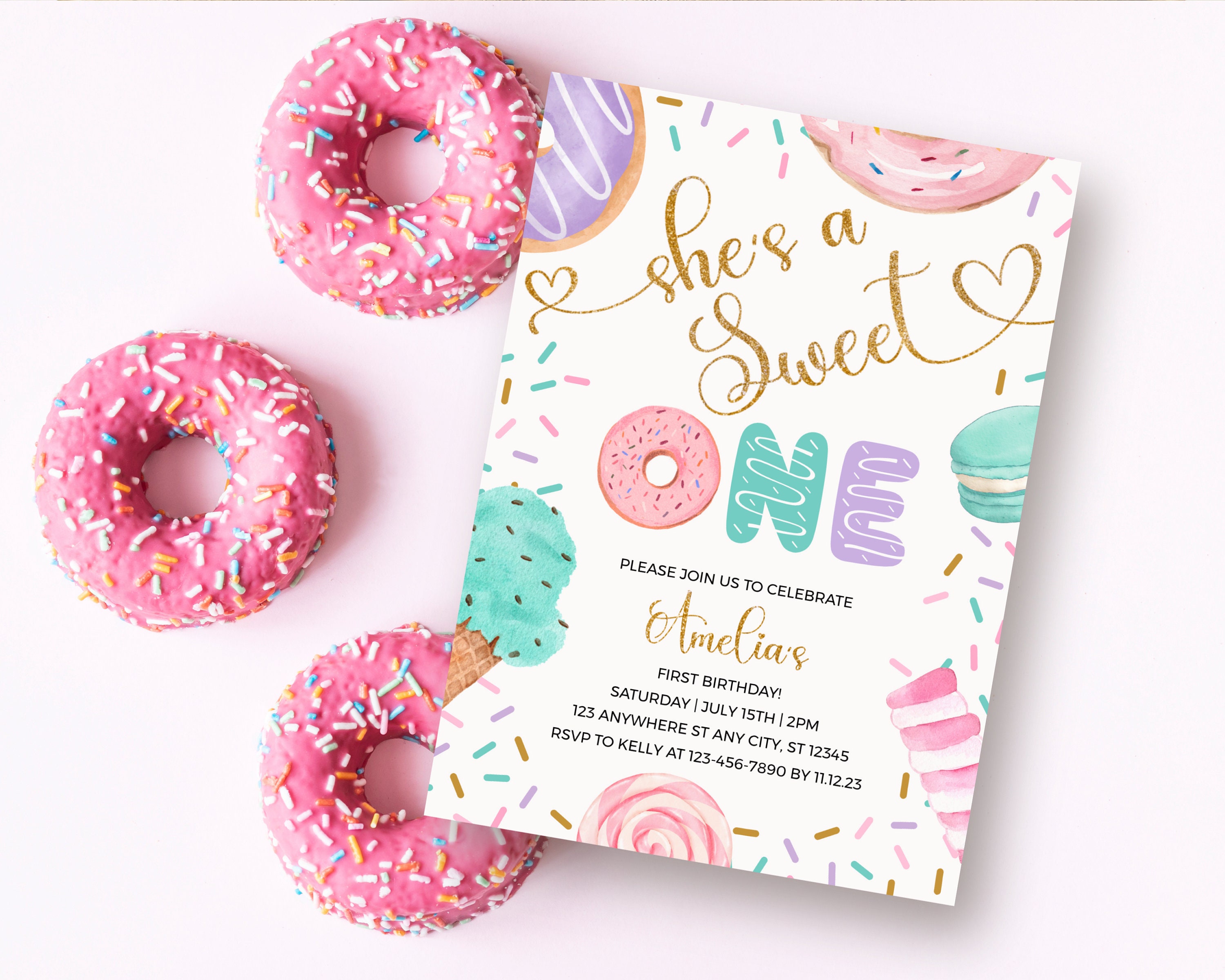 Editable Sweet One Birthday Invitation: Pink & Gold (digital) - Etsy