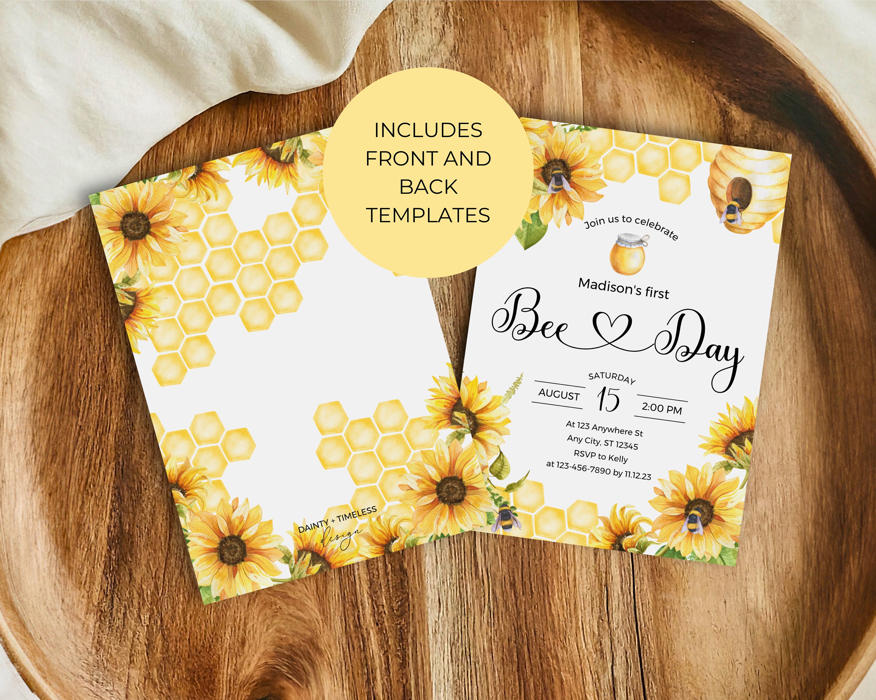 Editable First Bee Day Birthday Invitation, Sweet Honeycomb Theme Party ...