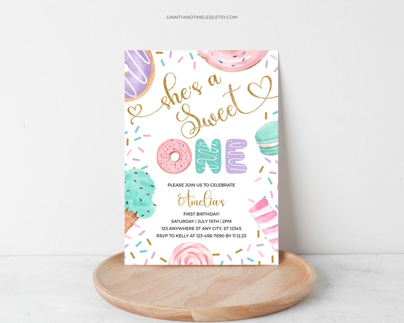 Editable Sweet One Birthday Invitation: Pink & Gold (digital) - Etsy