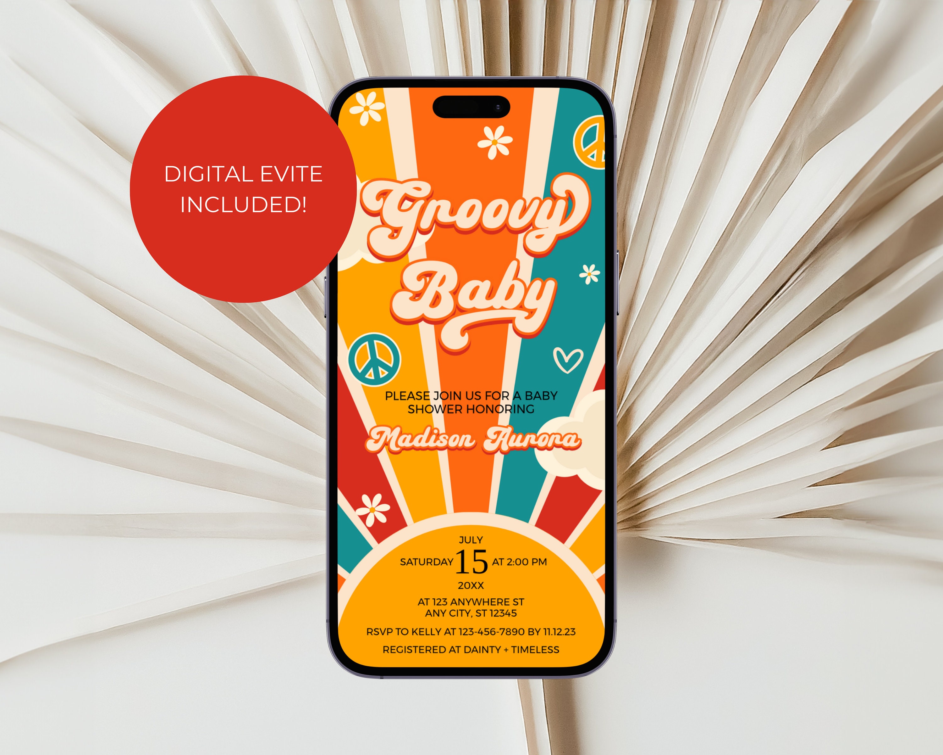 Retro Groovy Baby Shower Invitation Set: 70s Rainbow (digital Evite) - Etsy