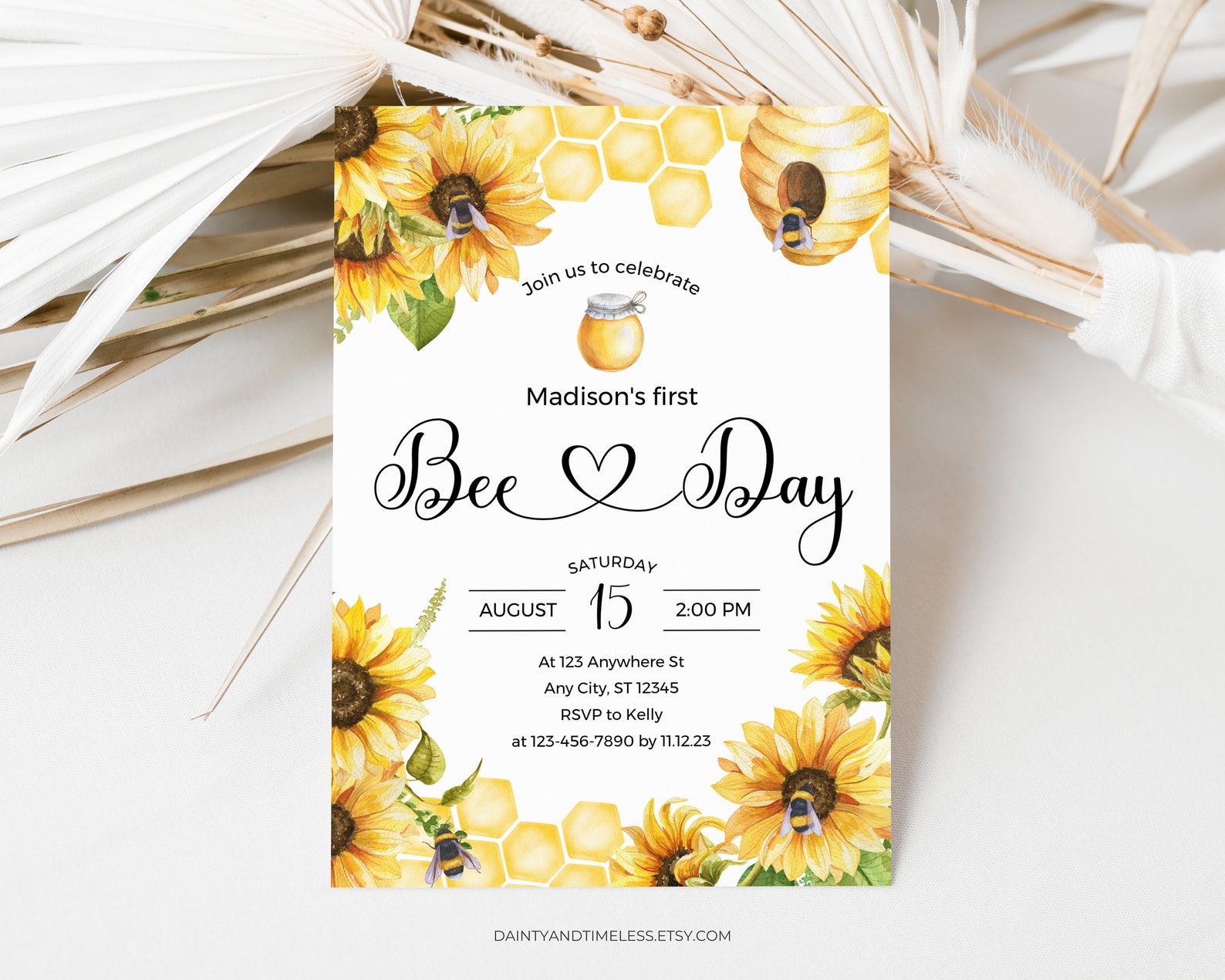Editable First Bee Day Birthday Invitation, Sweet Honeycomb Theme Party ...