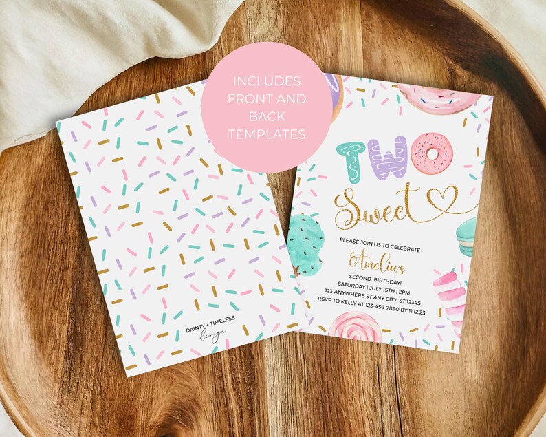 Editable Two Sweet Birthday Invitation, Too Sweet, Sweet 2nd Birthday ...