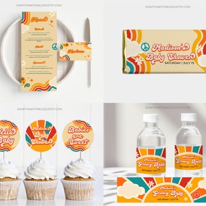 Retro Groovy Baby Shower Invitation Bundle: 70s Rainbow (digital Evite ...