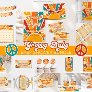 Retro Groovy Baby Shower Invitation Bundle: 70s Rainbow (digital Evite ...