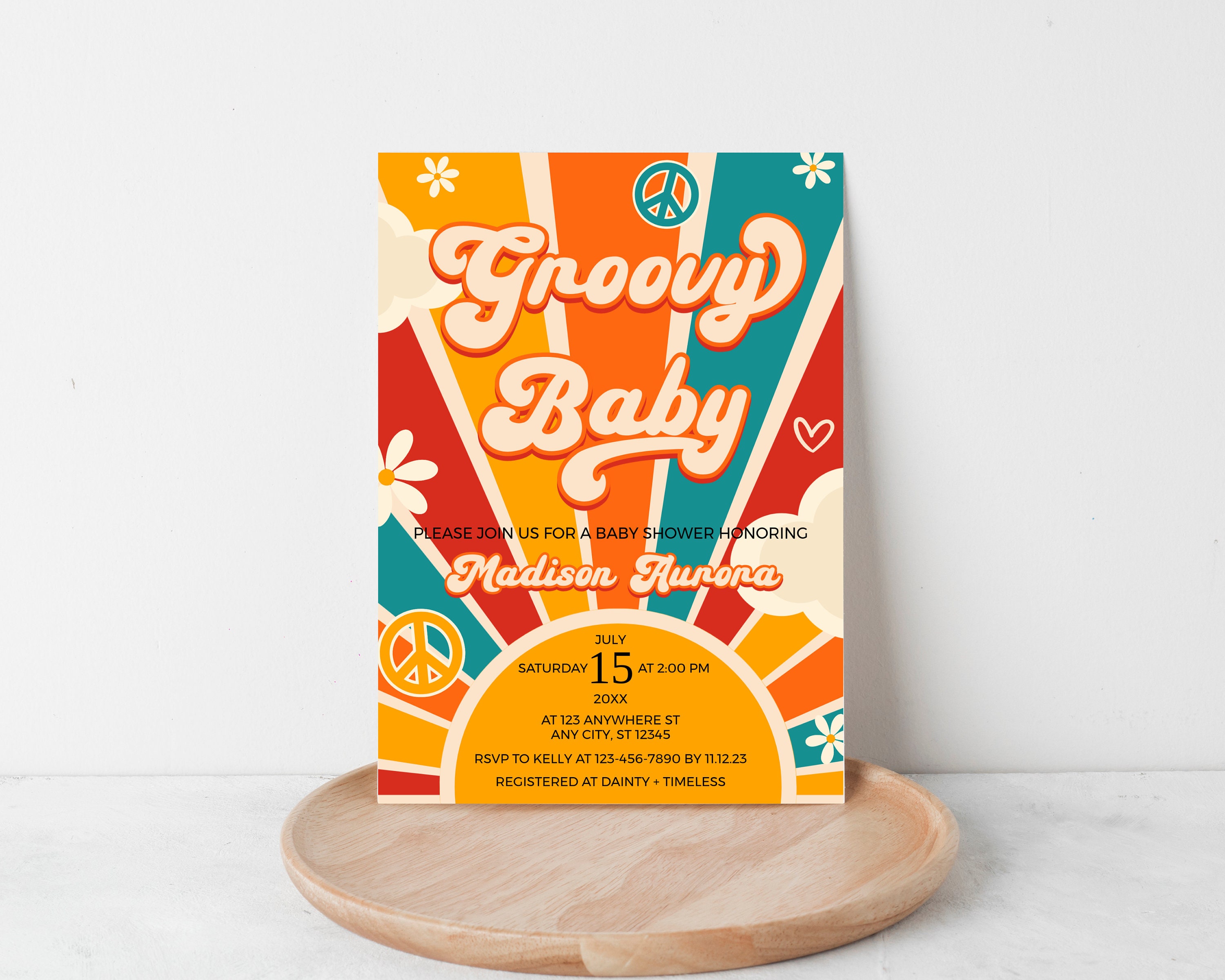 Retro Groovy Baby Shower Invitation Set: 70s Rainbow (digital Evite) - Etsy