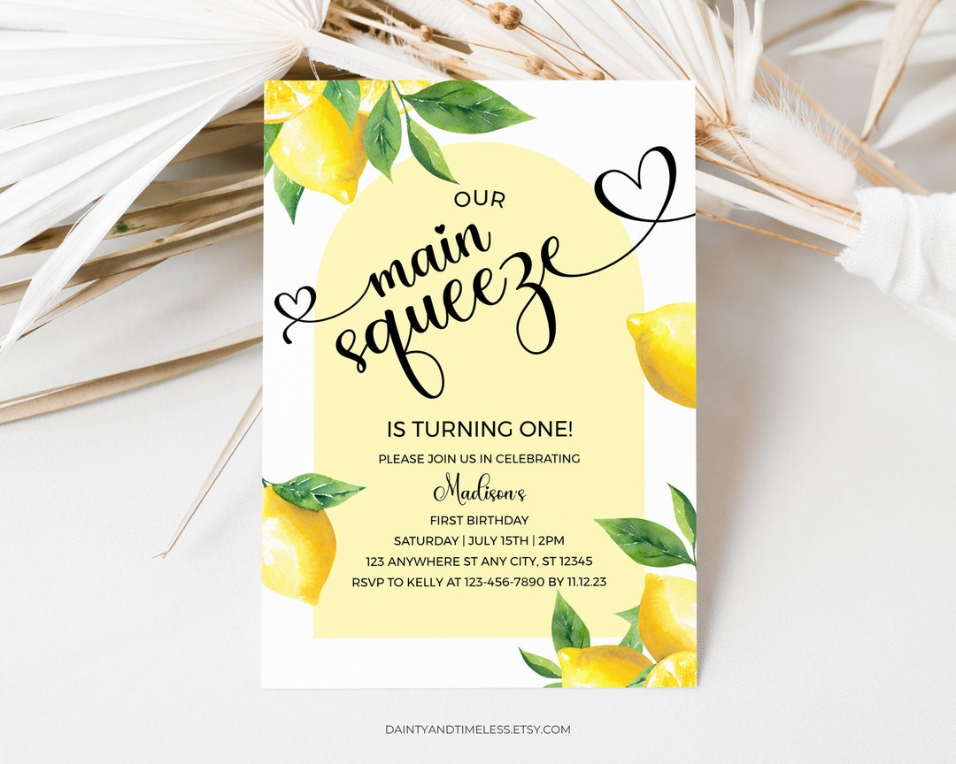 Editable Main Squeeze Birthday Invitation, Lemon Citrus Theme Party ...