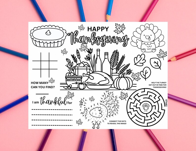 Thanksgiving Activity Placemat || Coloring Placemat || Connect the Dots ...