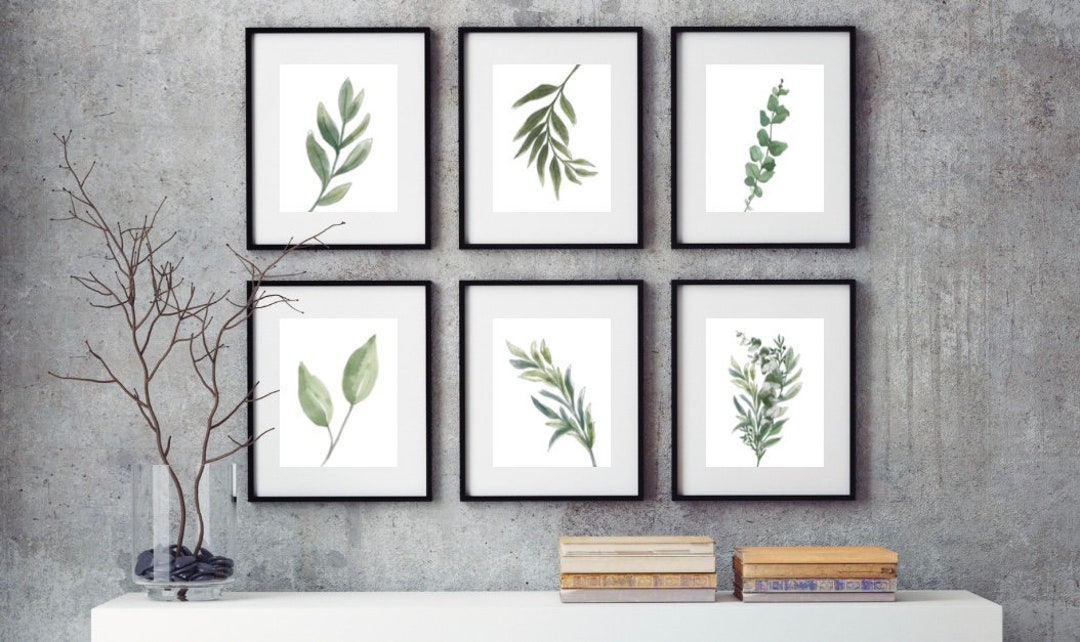 Set of 6 Greenery Wall Art, Watercolor Wall Art, Digital Wall Art ...