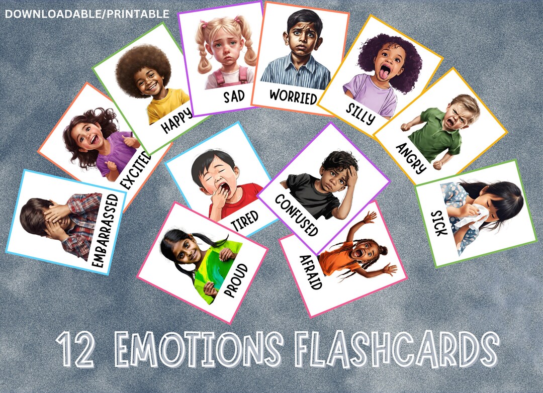 12 Emotions Flashcards, Feelings Flashcards, Printable Preschool ...