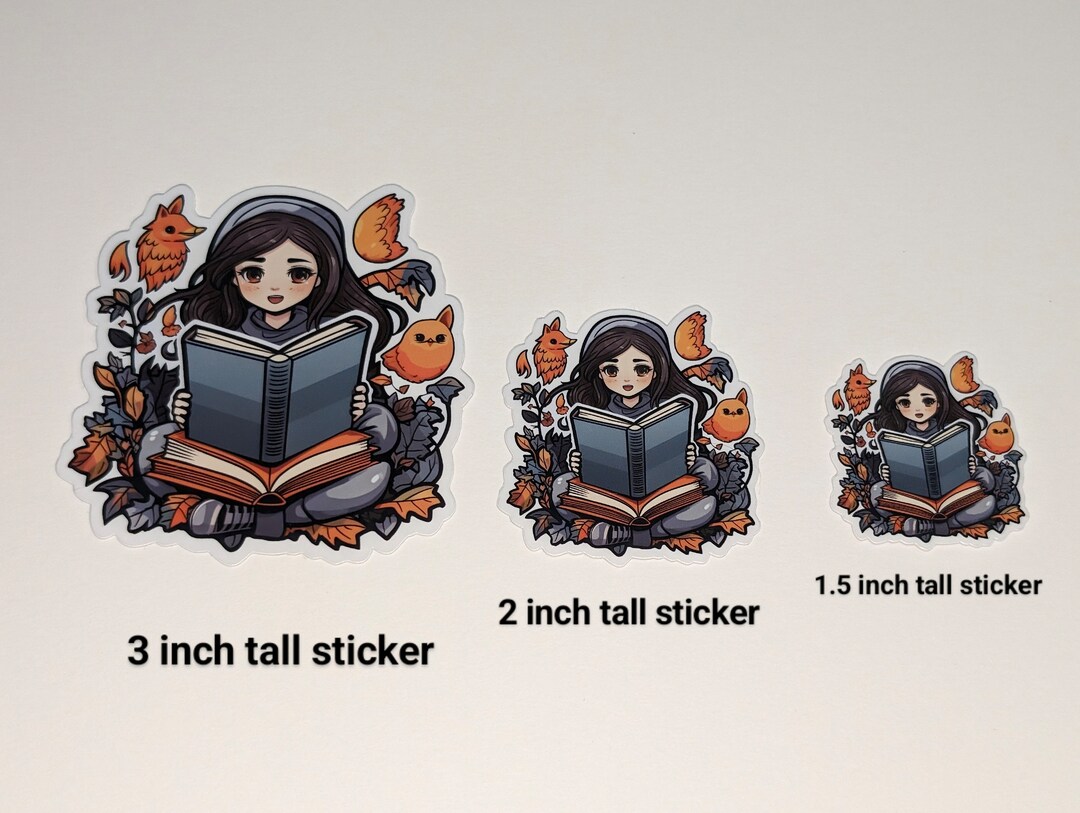 Girl Reading Books Sticker, Comes With 3 Different Size Stickers ...