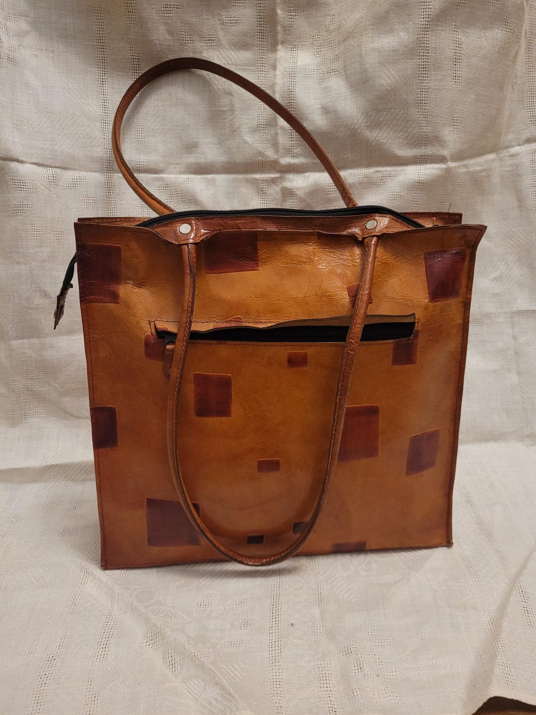 Vintage Square Leather Tote Bag - Etsy