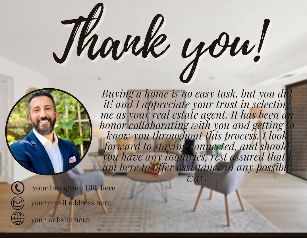 Realtor Thank You Card Template, Thank You Card for Real Estate, Thank ...